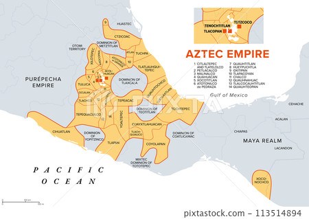 Aztec Empire with tributary provinces, maximum... - Stock Illustration ...