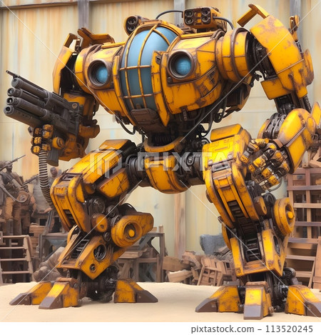 A rusty yellow battlebot movie set. - Stock Illustration [113520245 ...