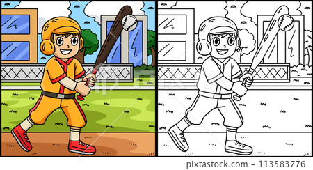 Boy Hitting Baseball Coloring Page Illustration - Stock Illustration ...
