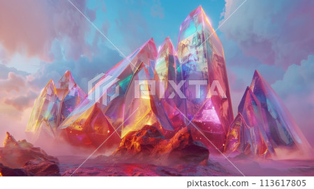 A colorful crystal display on a mountain summit... - Stock Illustration ...