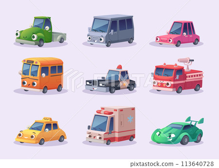 Cars emotions. Cute urban vehicles with big... - Stock Illustration ...