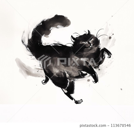 Black cat ink painting - Stock Illustration [113678546] - PIXTA