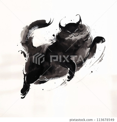 Black cat ink painting - Stock Illustration [113678549] - PIXTA