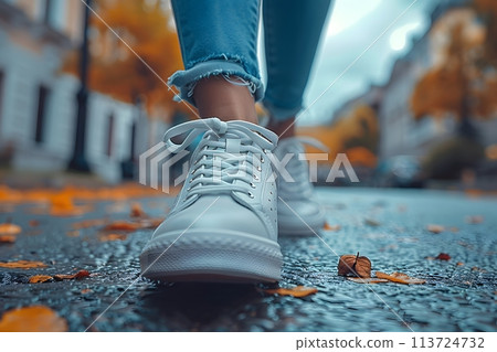 Close-up of a person's shoe while walking.... - Stock Illustration ...