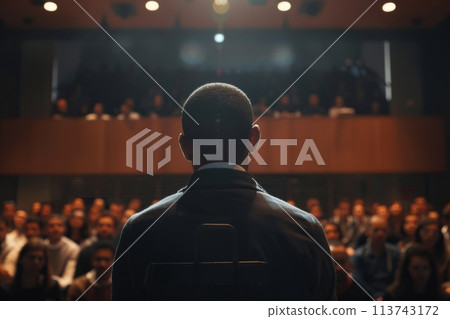 Speaker facing audience at a professional... - Stock Illustration ...