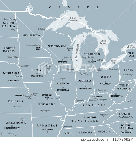 Midwest Region of the United States, gray... - Stock Illustration ...