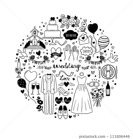 Set of wedding illustrations line drawing - Stock Illustration ...