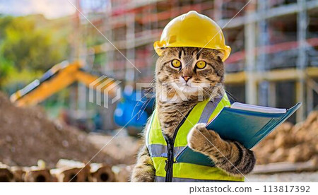 Cat working at a construction site - Stock Illustration [113817392] - PIXTA