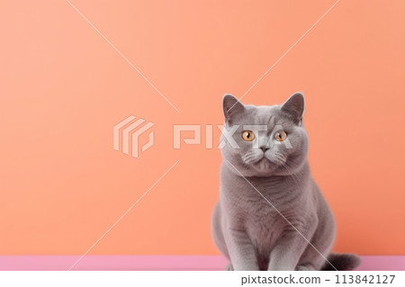 AI generated British gray cat breed on Peach... - Stock Illustration ...