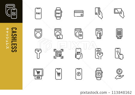 Stock Illustration: Cashless line icon set - Stock Illustration ...