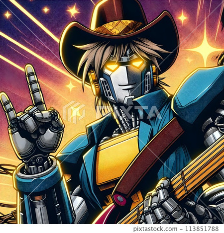 A rocker robot with a cowboy hat on a stage. - Stock Illustration ...