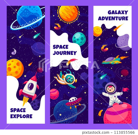 Galaxy adventure and space explore banners.... - Stock Illustration ...
