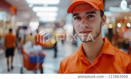 Caucasian male cleaning worker Working in a... - Stock Illustration ...