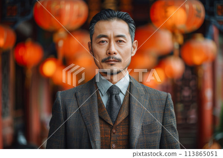 Portrait of asian self-assured suited...-插圖素材 [113865051] - PIXTA圖庫