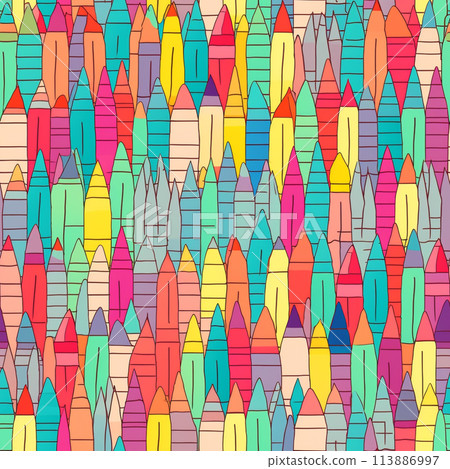A repeating pattern of colorful buildings in... - Stock Illustration ...