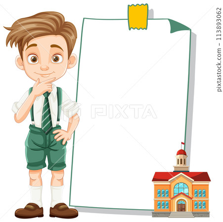 Thoughtful Boy with Blank School Banner - Stock Illustration [113893062 ...