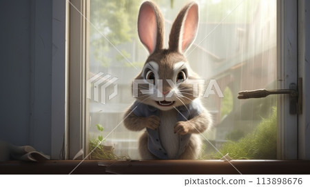 Curious Cartoon Rabbit Peeking Through a Window... - Stock Illustration ...