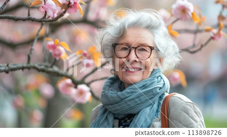 Elderly Woman Enjoying Springtime Among Yellow... - Stock Illustration ...