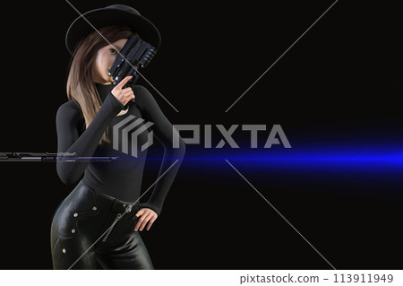 A female spy hitman holds a gun - Stock Illustration [113911949] - PIXTA