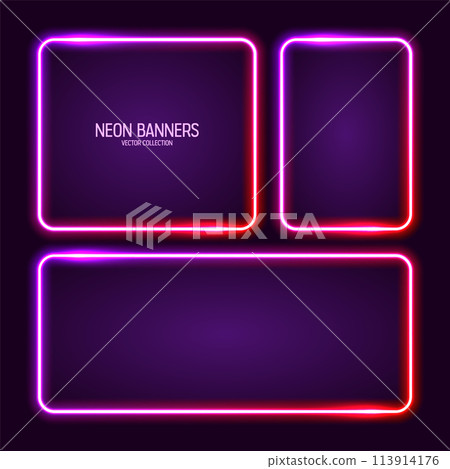 Glowing neon banners, illuminated colorful... - Stock Illustration ...