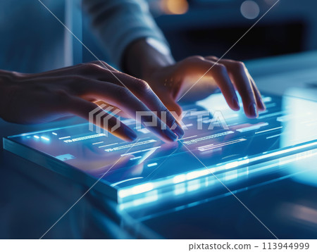 Human hands interacting with touch screen - Stock Illustration ...