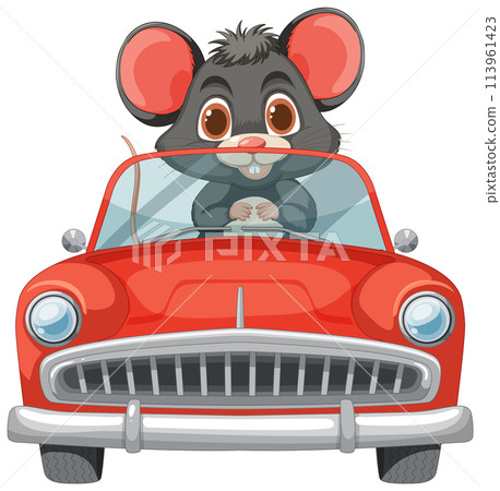 Joyful Mouse Driving a Red Car-插圖素材 [113961423] - PIXTA圖庫