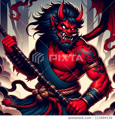 A scary and strong-looking red demon - Stock Illustration [113994530 ...