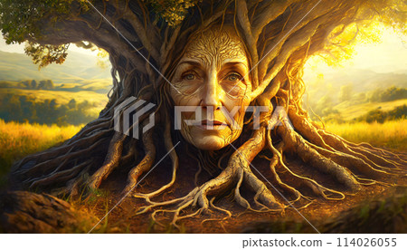 Old Twisted Roots Transforming into the Face of... - Stock Illustration ...