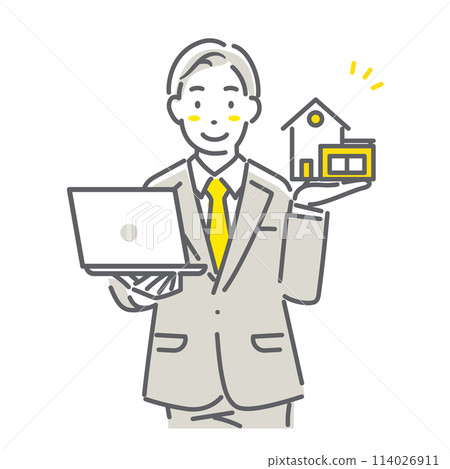 A simple and stylish line drawing of a salesman... - Stock Illustration ...