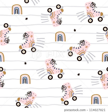 Seamless childish pattern with colorful roller... - Stock Illustration ...