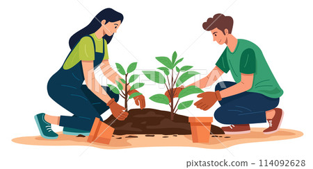 Young couple planting a tree - Stock Illustration [114092628] - PIXTA