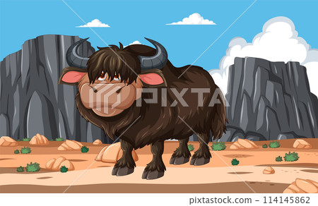 Friendly Yak in a Mountainous Landscape - Stock Illustration [114145862 ...
