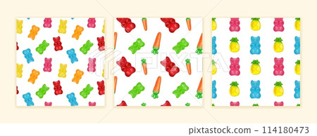 Bear gummy. Pattern candy collection, fruit... - Stock Illustration ...