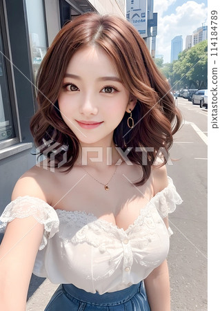 Woman wearing off-the-shoulder clothing - Stock Illustration [114184789] - PIXTA