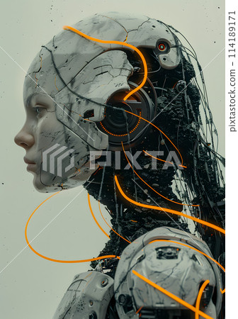 A detailed shot of a fictional robot characters... - Stock Illustration ...
