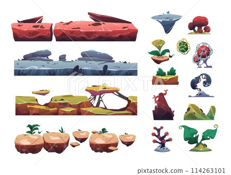 Game level ground elements. Cartoon platformer... - Stock Illustration ...