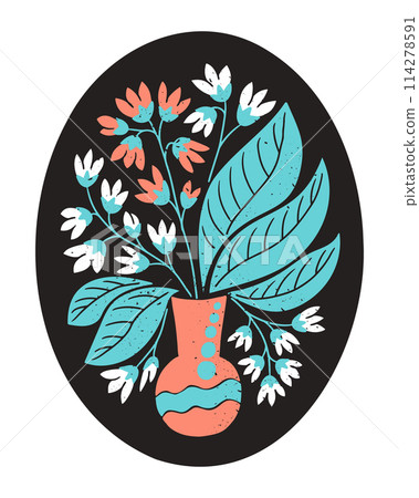 Vintage floral oval composition with abstract... - Stock Illustration ...
