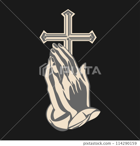 Cross With Praying Hands Drawings Cross Praying Hands Stock