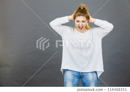 Unhappy woman screaming and yelling in pain - Stock Photo [114388351 ...