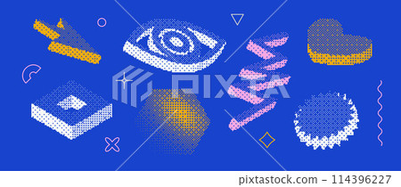 Bitmap pixelated shape set. Dither halftone...-插圖素材 [114396227] - PIXTA圖庫