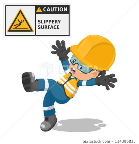 Industrial worker with slippery surface hazard... - Stock Illustration ...
