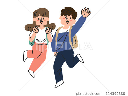 Illustration of two students jumping, comical... - Stock Illustration ...