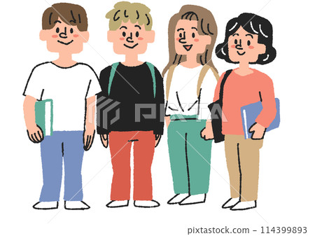 Illustration of four students standing in a... - Stock Illustration ...
