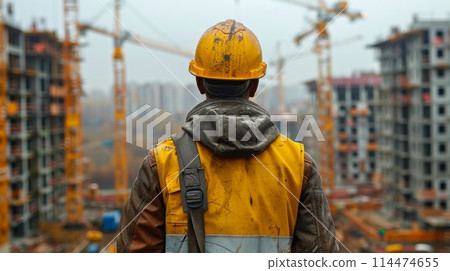 Construction Worker in Hard Hat and Yellow Jacket - Stock Illustration ...