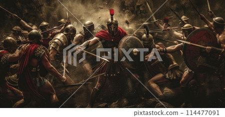 Spartans during battle, Ancient Greek warriors... - Stock Illustration ...