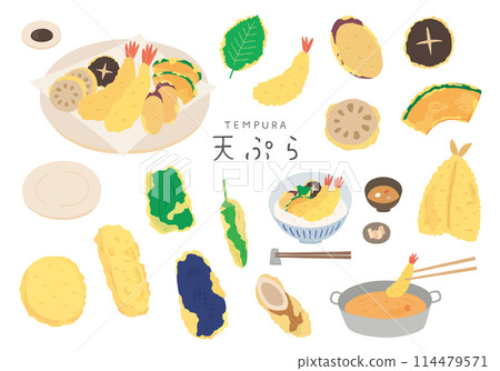 Hand-drawn illustration set of various tempura... - Stock Illustration ...