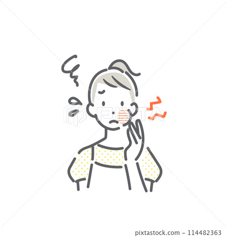 A young woman suffering from toothache. Simple... - Stock Illustration ...