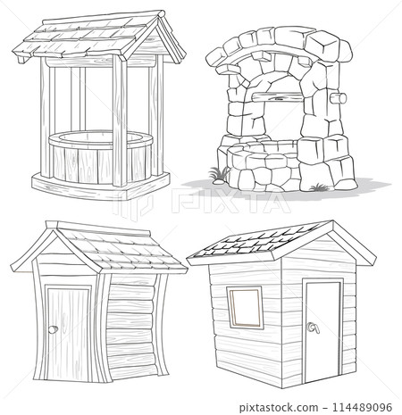 Various Hand-Drawn Outdoor Structures - Stock Illustration [114489096 ...
