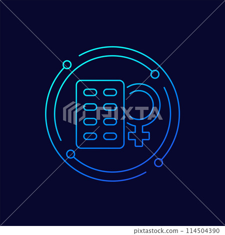 Estrogen therapy icon with pills, linear design - Stock Illustration ...