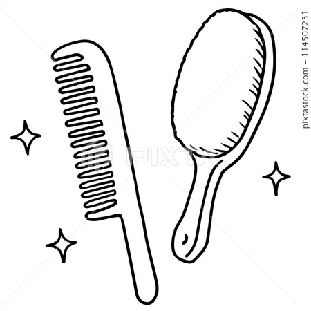 Hairbrush and hair comb line drawing - Stock Illustration [114507231 ...